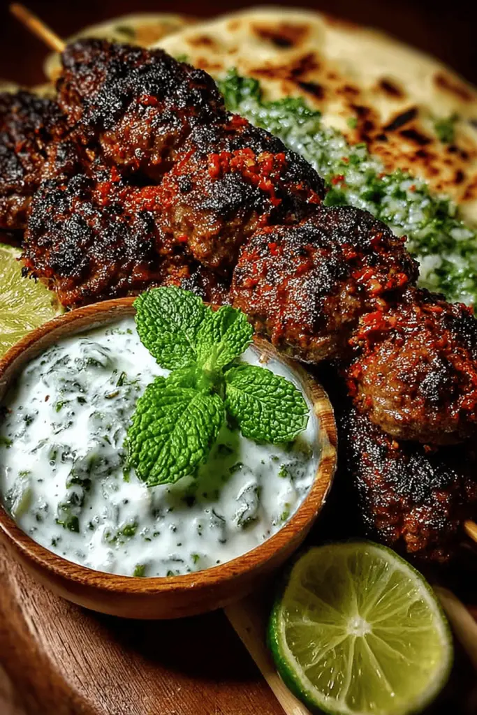 Spicy Beef Kofta with Mint Yogurt Dip